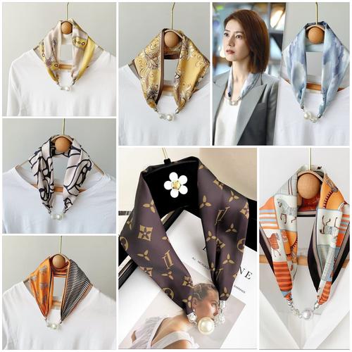 Promo Ready Silk Scarf Necklace Syal kalung pearl syal leher mutiara ...