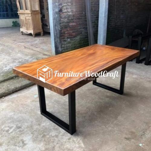 Jual Meja Makan Kayu Solid Trembesi Panjang 200 Cm Lebar 90 Cm Sisi ...