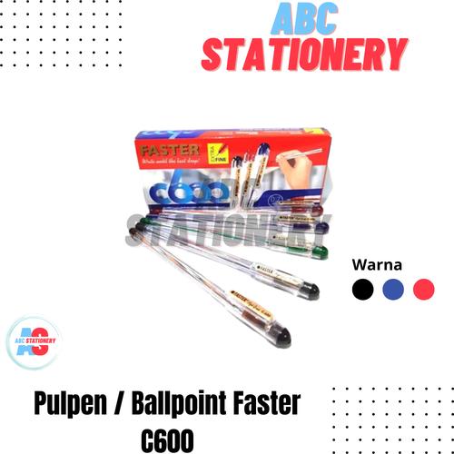 Jual Pulpen / Ballpoint Faster C600 hitam / biru (1 lusin isi 12 pcs ...