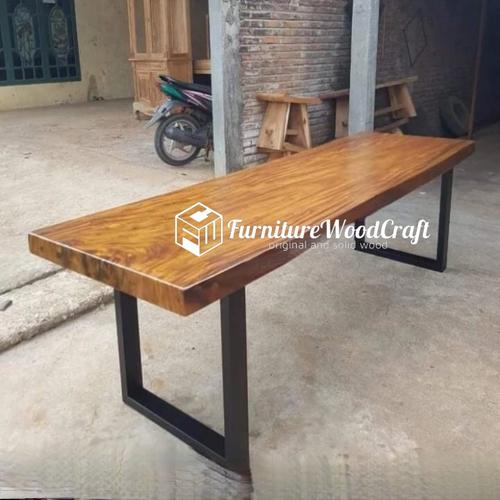 Jual Meja Makan Minimalis Kayu Solid Industrial Panjang 250 Cm Sisi ...