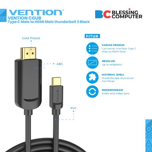 Jual VENTION CGUB Type C Male to HDMI Male thunderbolt 3 Black - 2M ...