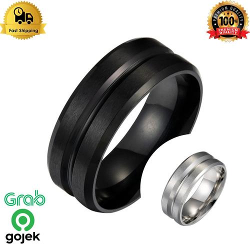 Promo Cincin Pria Hitam Silver Titanium Ori Anti Karat Simple Men Ring ...