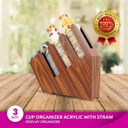 Jual Paper Cup Organizer Single Bar 3 Slot With Straw Wooden Texture ...