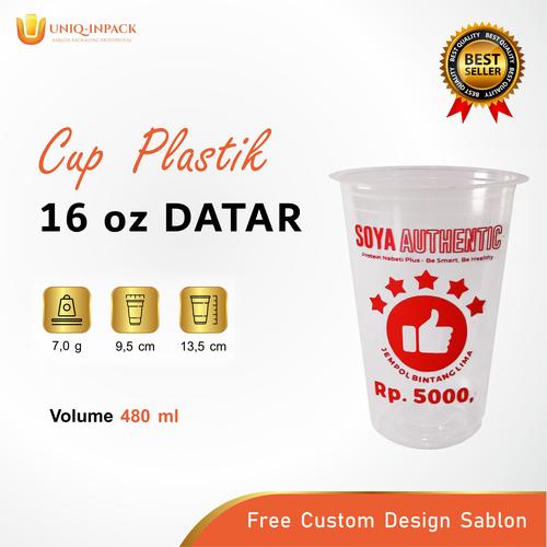 Jual gelas cup plastik sablon 16 oz 7 gr Datar SAP - sablon 1 warna ...