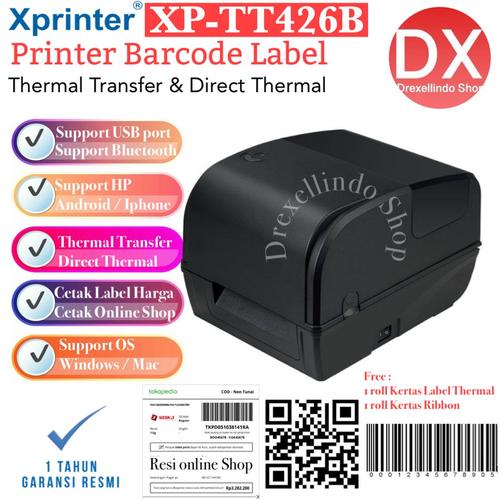 Jual Xprinter XP-TT426B Printer LABEL BARCODE RIBBON dan THERMAL DIRECT - Kota Tangerang Selatan ...