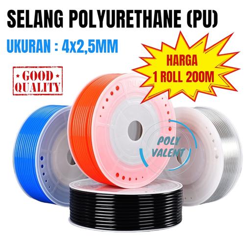 Promo SELANG POLYURETHANE (PU) 4X2,5MM SELANG ANGIN PNEUMATIC PU HOSE - 1 ROLL 200M, Hitam - Kab ...