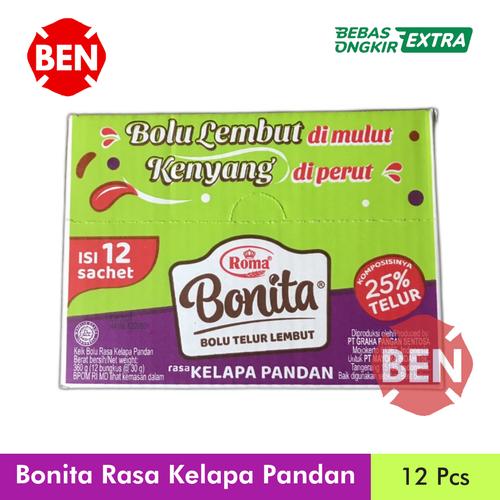 Jual Roma Bonita Bolu Telur Lembut KELAPA PANDAN 1 Box 12 Pcs Coconut ...