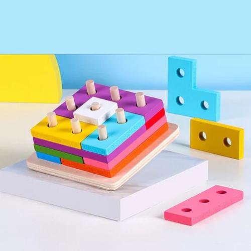 Jual Mainan Anak Puzzle Kayu Susun Balok - Shape Stacking Wooden Toy ...