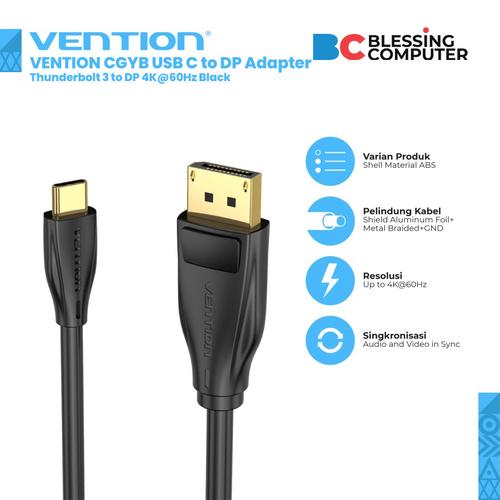 Jual VENTION CGYB USB C to DP Adapter Thunderbolt 3 to DP 4K@60Hz Black ...