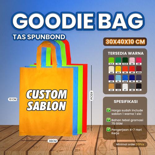 Jual Tas Spunbond Goodie Bag Sablon Custom Goodie Bag 30x40x10 cm - TLS 30x40x9 cm, 1 WARNA ...