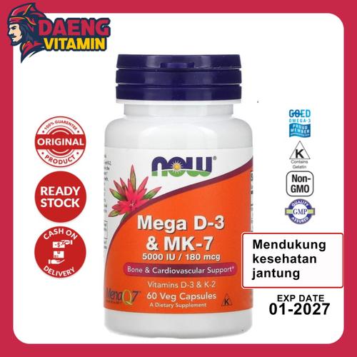 Jual Vitamin Suplemen Mega D-3 D3 dan MK-7 MK7 5000IU 180 mcg Now 60 ...