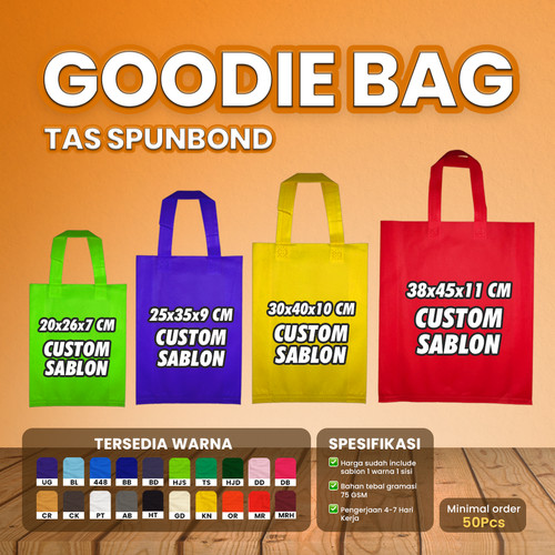 Jual Tas Spunbond Goodie Bag Sablon Custom Goodie Bag 30x40x10 cm - TLS 30x40x9 cm, 1 WARNA ...