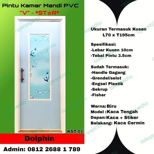 Jual Pintu Kamar Mandi PVC-V Star-Kaca Stiker-KST - Biru, Engsel Kiri ...