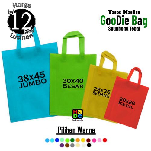 Jual 1 Lusinan /12 pcs Tas Kain Spunbond Goodie Bag Tali / Handle Ukuran Jumbo, Besar / Kecil ...