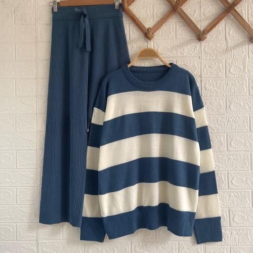 Promo ONE SET RAJUT WELLY SWEATER STRIPE SETELAN CELANA KULOT RAJUT ...