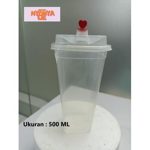 Promo GPC02 Gelas Plastik Cup PP Kopi Teh kotak persegi Plus Tutup cafe ...