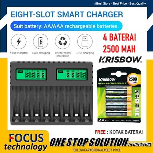 Jual Krisbow Baterai Rechargeable Aa 2500 Mah with Quick Charger 8 Slot ...