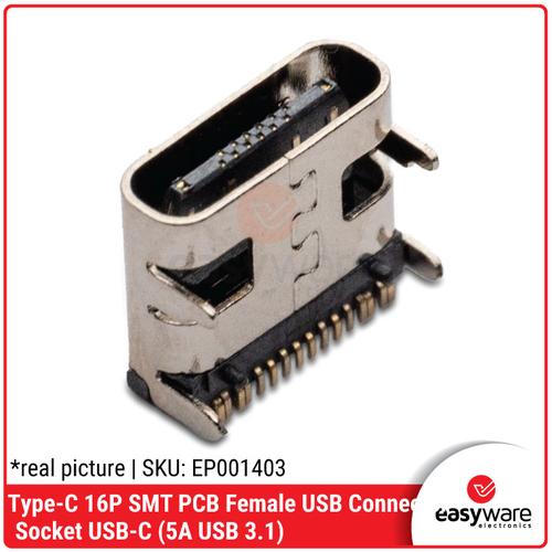 Jual Socket Type-C Female 6P 16P USB-C 5A USB 3.1 Connector 6 Pin 16 ...