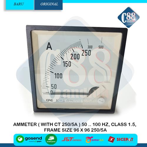 Jual AMMETER( WITH CT 250/5A )50 100 HZ,CLASS 1.5,FRAME SIZE 96 X 96 ...