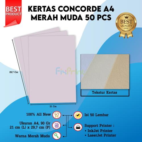 Jual Kertas Concorde A4 90gr 1 pack isi 50 Lembar 210mm x 297mm Merah ...