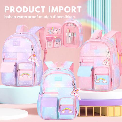 Jual Tas Ransel Sekolah Anak Perempuan Tas Anak SD Tas Model Korea Import - Rainbow Pink - Kota ...
