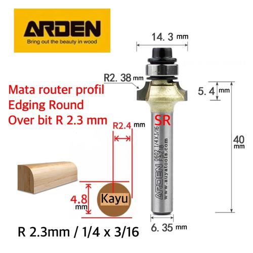 Jual Mata Router/ Profil Edging Round Over Bit 2mm (1/4×3/16×R 2.3mm ...