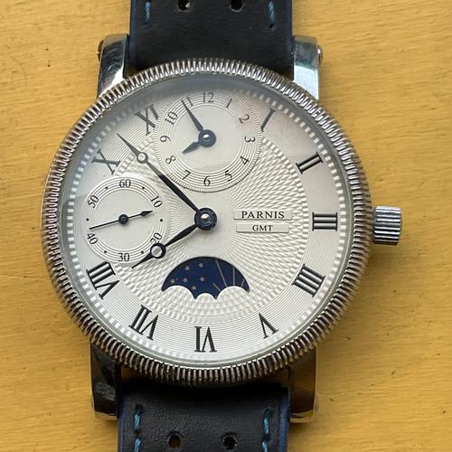 Jual ARLOJI JAM TANGAN PARNIS GMT MOONPHASE DUALTIME PUTAR ORIGINAL ...