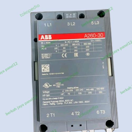 Jual Contactor ABB A260-30 3P 400A 220VAC 1no 1nc kontaktor abb a260-30 - Jakarta Pusat - berkah ...