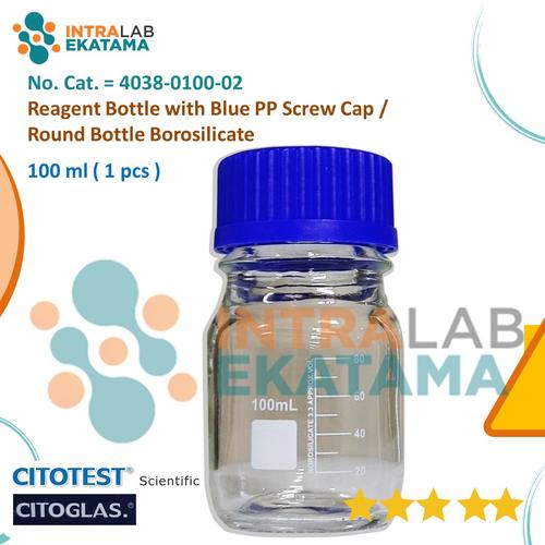 Jual Lab Bottle, Round,Reagent Bottle Borosilicate with Blue PP Screw ...