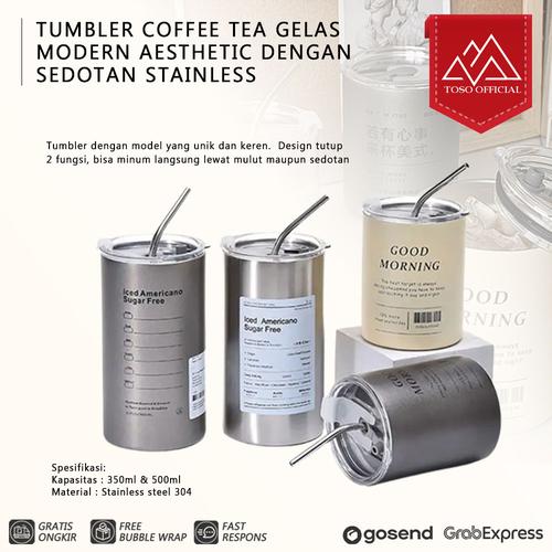 Jual Tumbler Kopi Coffee Mug Double Wall Stainless Straw Korea Botol ...