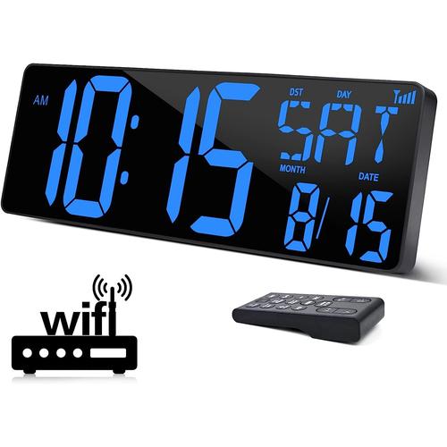 Promo XREXS Large Digital Wall Clock WiFi Sync, 16.5 in Large(Blue ...