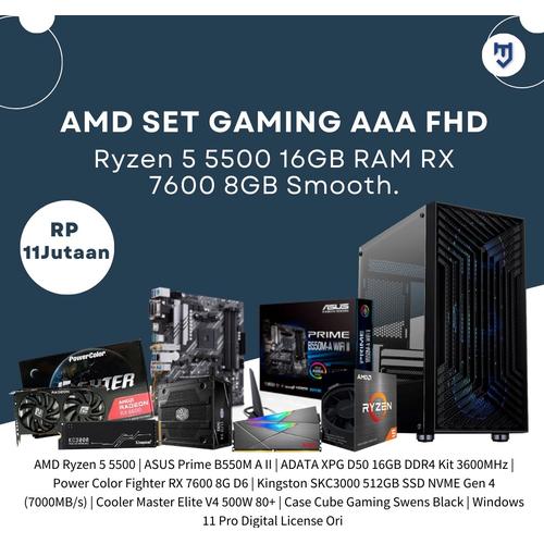 Jual PC AMD SET GAMING AAA FHD RYZEN 5 5500 16GB RAM RX 7600 8GB SMOOTH ...