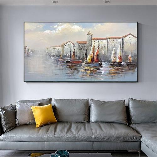 Jual lukisan dinding ruang tamu perahu modern + bingkai 80x150 - Kab ...