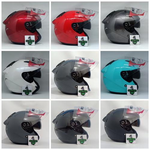Jual Helm KYT half face helm KYT GALAXY FLAT R solid polos double visor ...