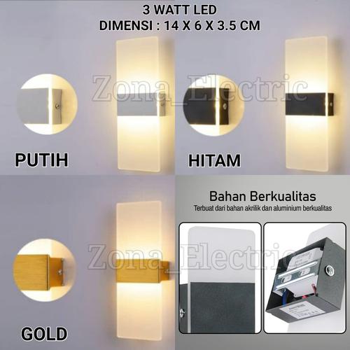 Jual LAMPU DINDING MINIMALIS KOTAK 3 WATT LED / WALL LIGHT 3 WATT LED ...