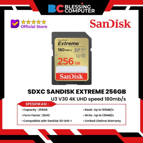 Promo SDXC SANDISK EXTREME 256GB U3 V30 4K UHD speed 180mb/s Cicil 0% 3x - Kota Denpasar ...