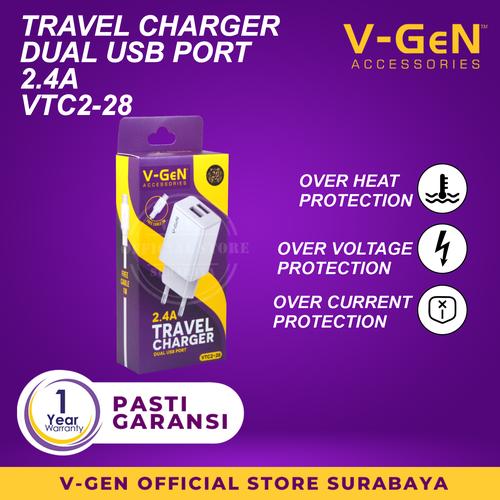 Jual Travel Charger V-GeN VTC2-28 2.4A Dual Port USB Adaptor Charger ...