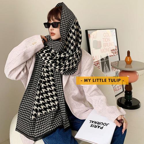 Jual Syal Wanita Motif Houndstooth / Scarf Tebal Kasmir Wool High ...