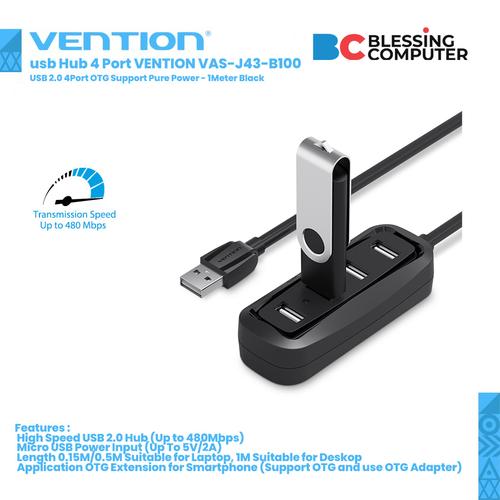 Jual usb Hub 4 Port VENTION VAS-J43-B100 USB 2.0 4Port OTG 1Meter Black ...