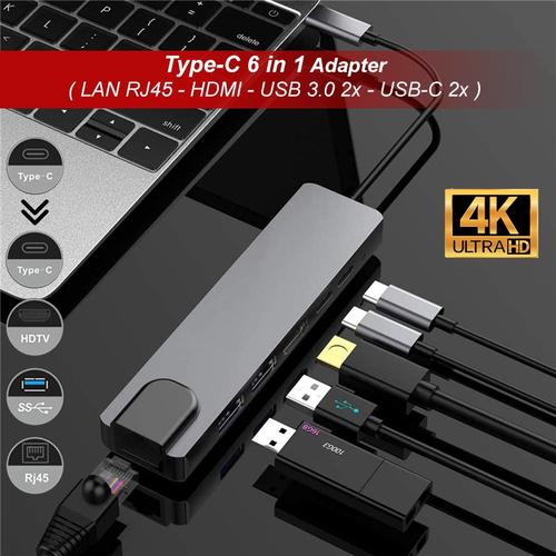 Jual USB Type C 6 in 1 adapter LAN RJ45, HDMI, USB HUB 3.0, USB-C PD ...