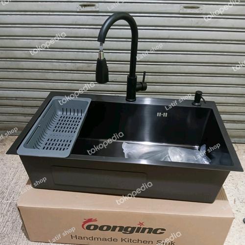 Jual Kitchen sink 8050 hitam paket kran tarik hitam. bak cuci piring ...