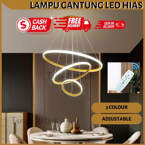 Promo Lampu gantung cincin LED 3 ring LED lingkar 60W / ringlight hias ...