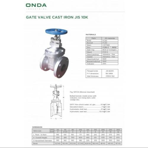 Jual 12" GATE VALVE CAST IRON JIS 10K ONDA ORIGINAL - 4" - Jakarta ...