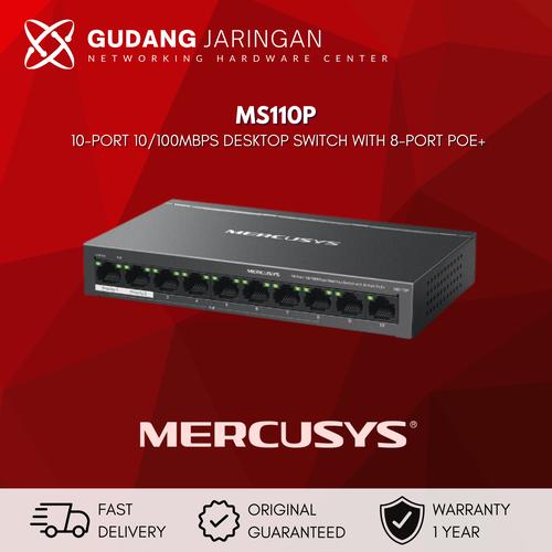 Jual MERCUSYS MS110P 10 Port 10/100Mbps Desktop Switch with 8 Port PoE+ ...