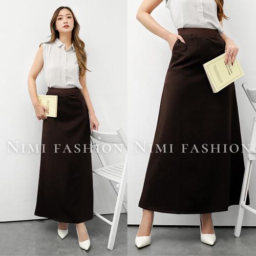 Jual Rok Kerja Wanita Panjang Pinggang Karet Model A-line Formal ...