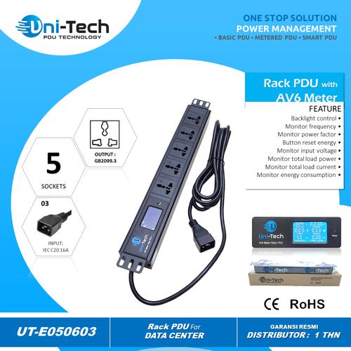 Jual 5 Outlets PDU Universal with AV6 Meter, Input - IEC C20 16A - Kota ...
