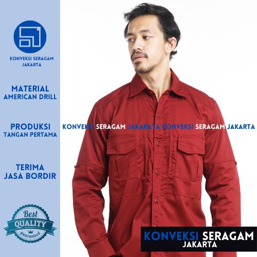 Jual Kemeja Tactical Lengan Panjang Pria Maroon - Seragam Pakaian Kerja ...