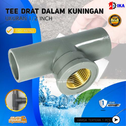 Jual Tee pvc drat dalam kuningan 1/2 inch / kualitas bagus murah pralon ...