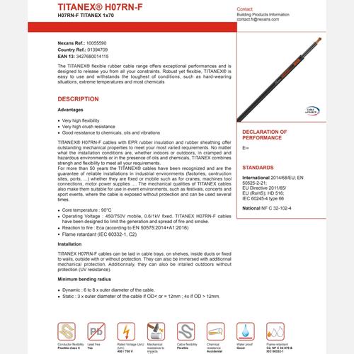 Jual Kabel Rubber H07RN-F 1x50 mm² 450-750V 0,6/kV TITANEX NEXANS - Jakarta Barat - 3D-Bismi ...