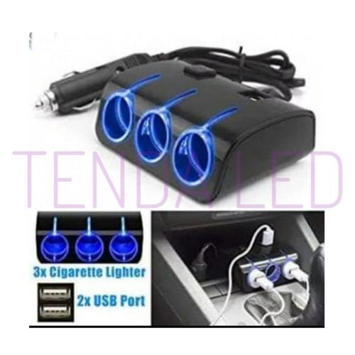 Jual Colokan Socket Car Lighter 3 Lubang LED USB Charger HP Mobil ...